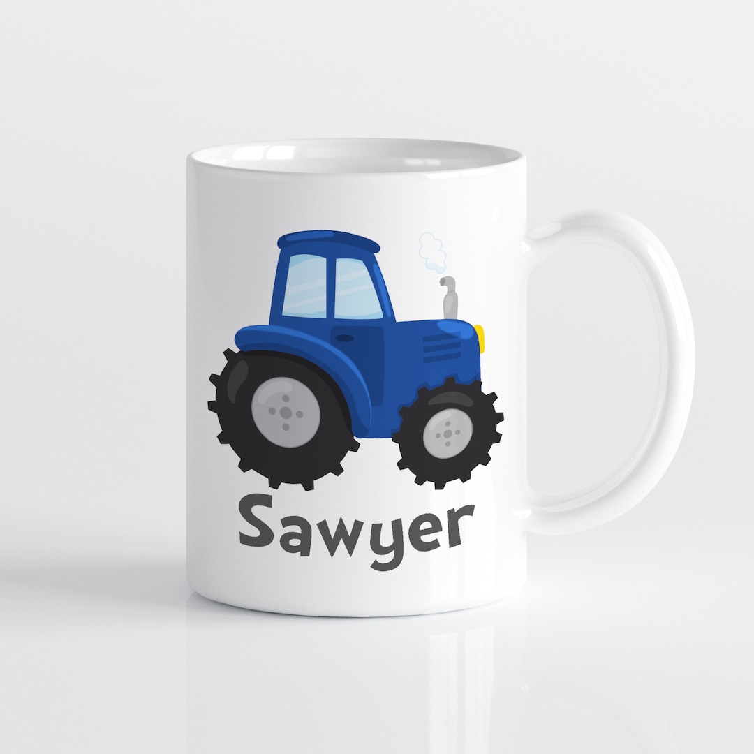 Tractor Kids Mug - Blue Farm Tractor Cup, Cute Farm Equipment ...