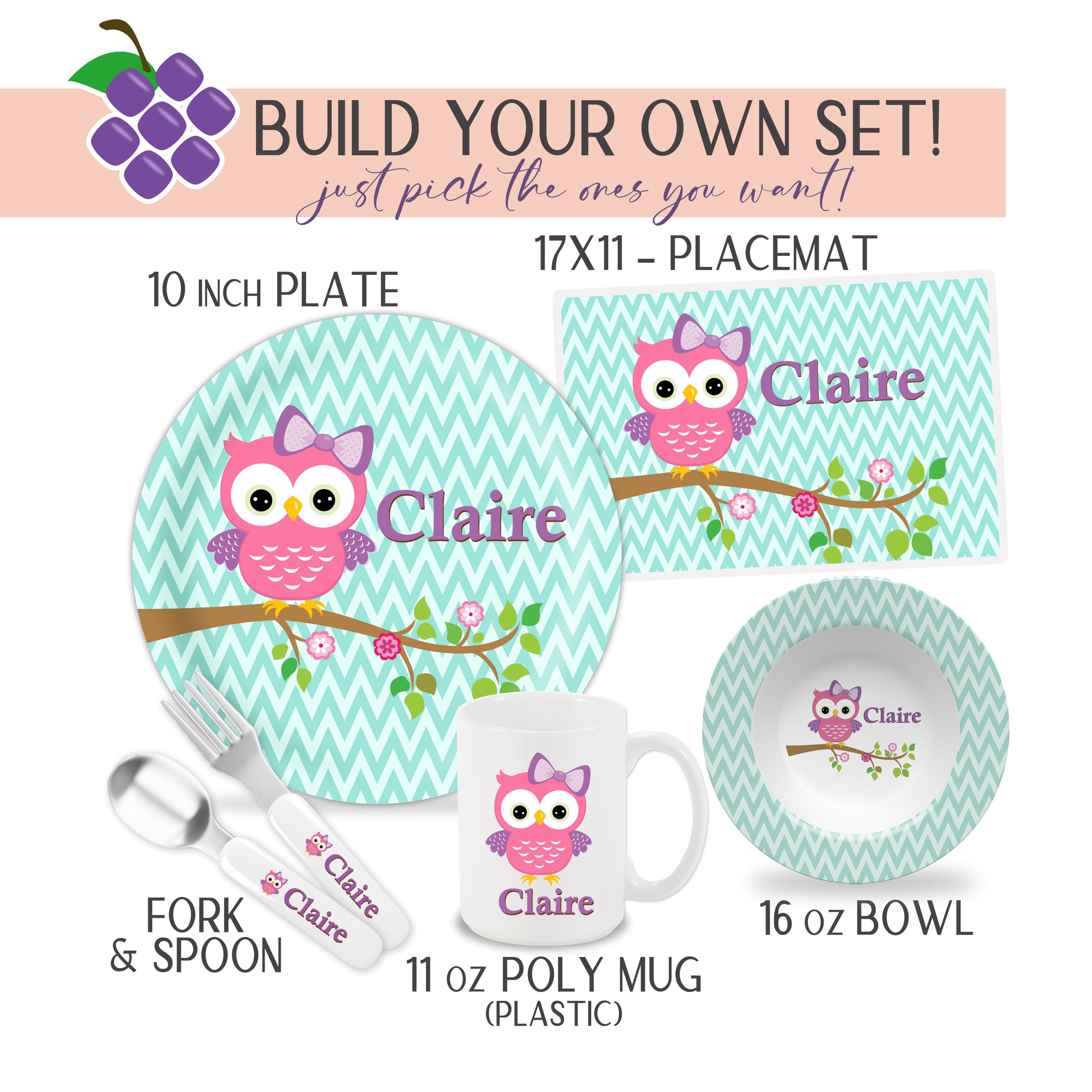 Kids Personalized Airplane Plate - Gray Dots Airplane Pilot Dinner ...