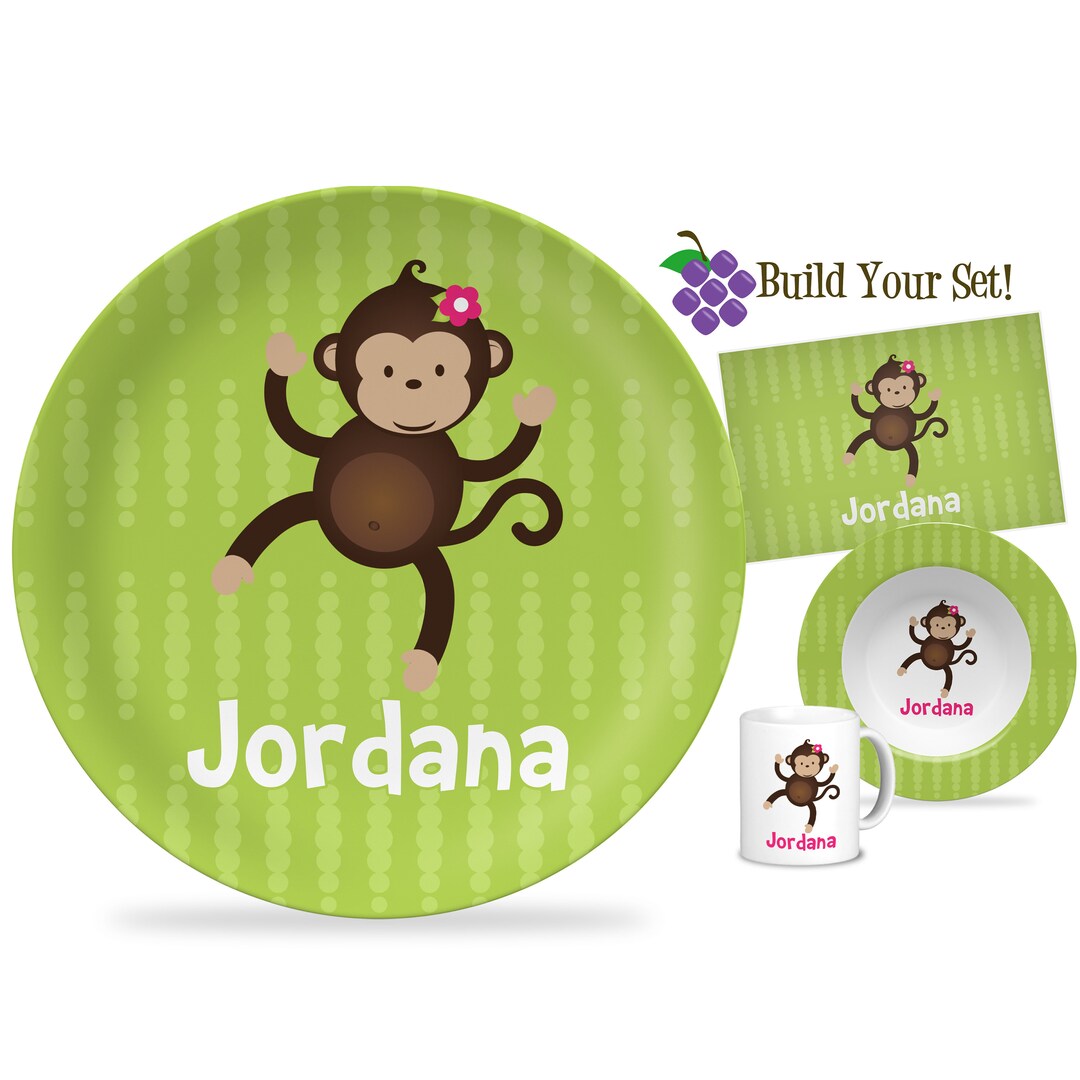 Kids Monkey Plate - Lime Green Dots Mod Monkey Dinner Plate, Cute ...
