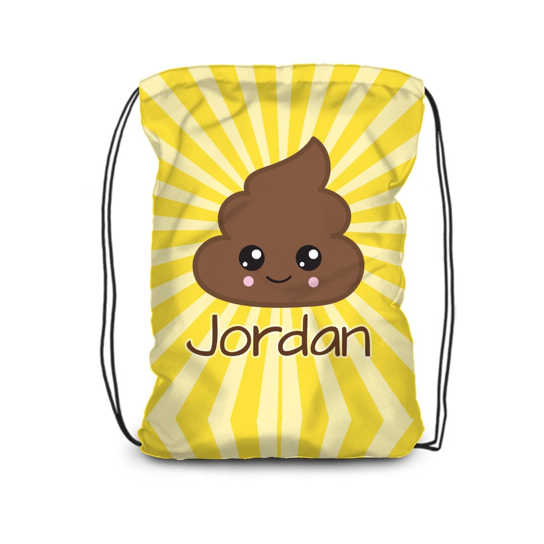 Emoji Personalized Drawstring Backpack Yellow Stripe Poop Emoji Cinch ...