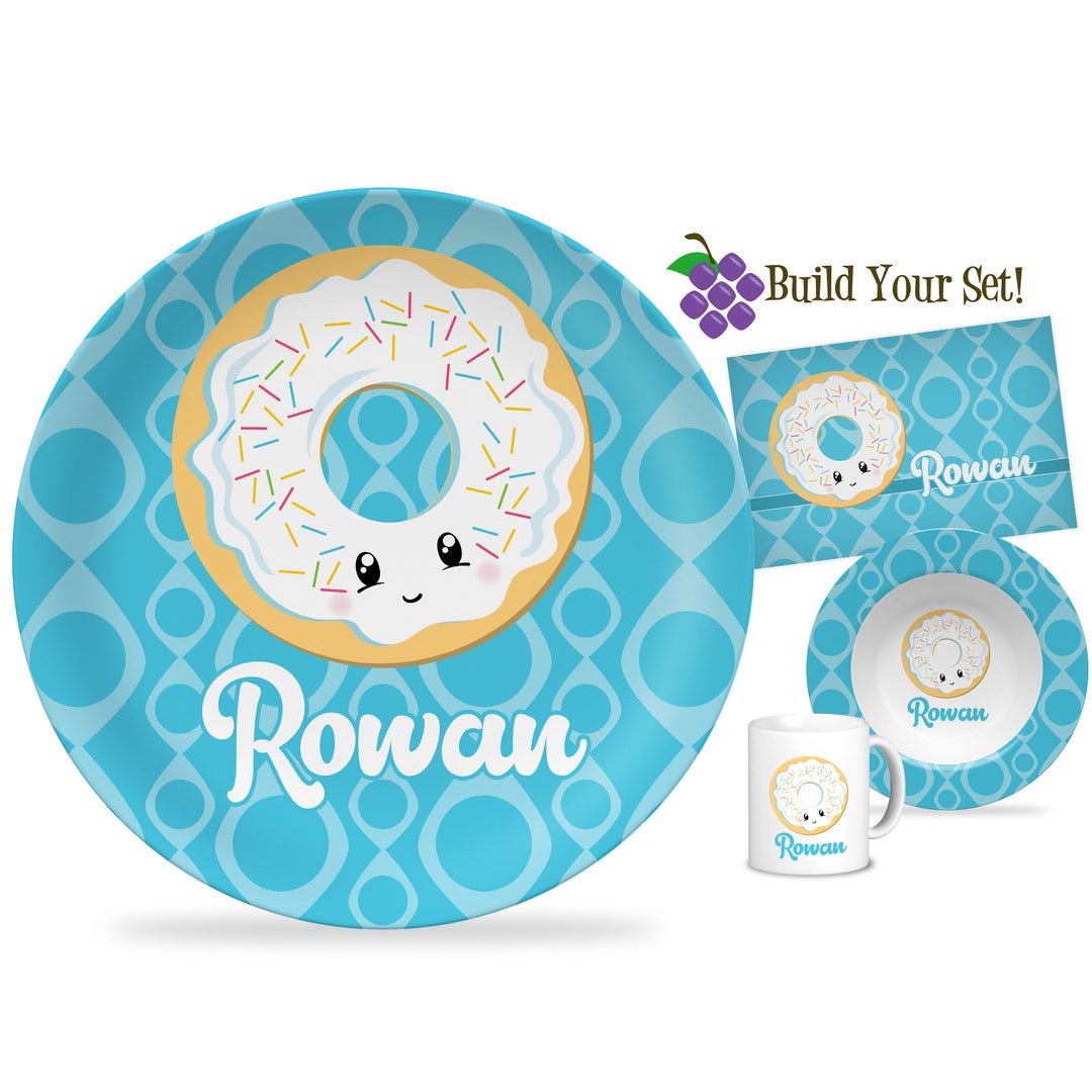Personalized Donut Plate - Aqua Blue Geometric Donut Dinner Dessert ...