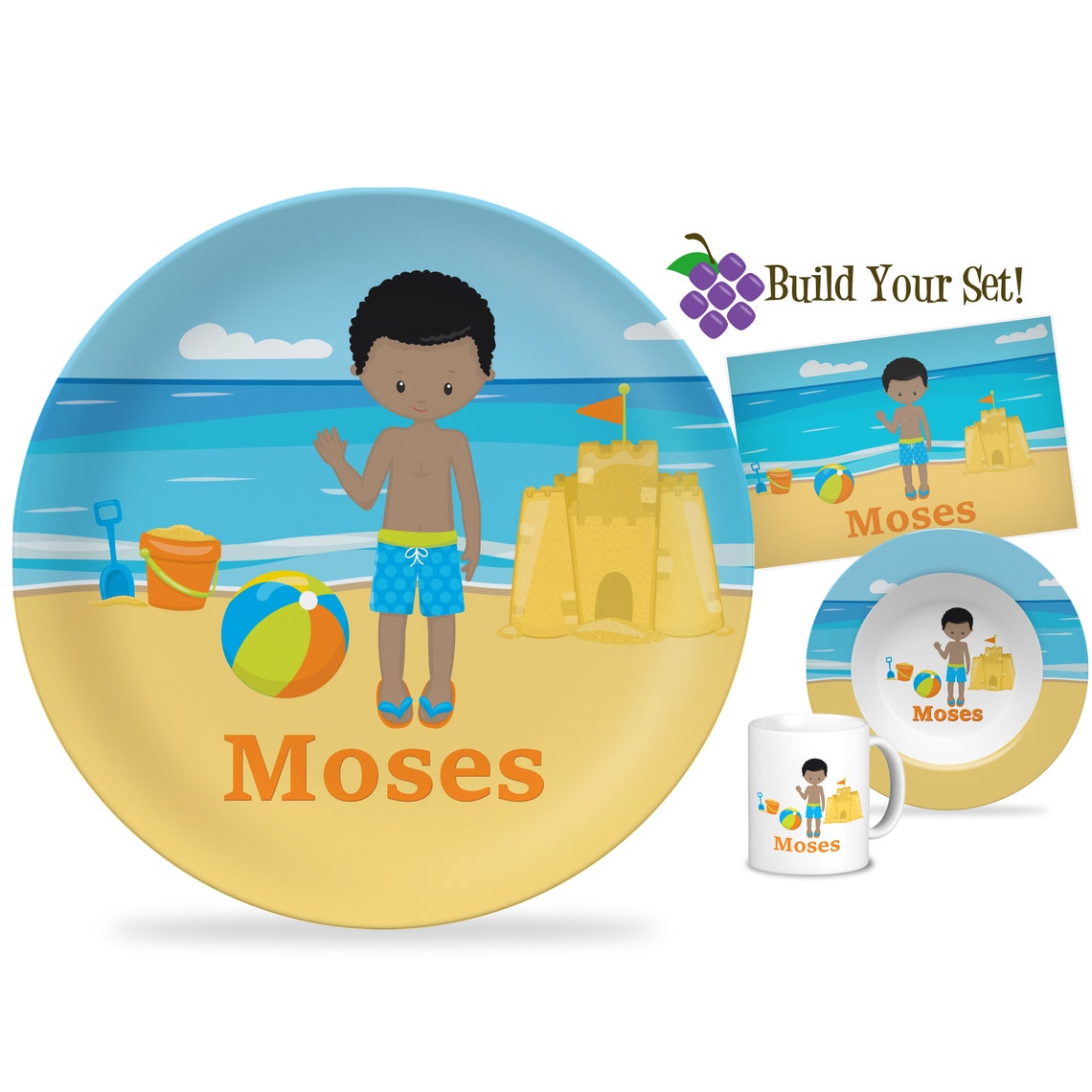 Beach Plate - Blue Ocean Swimmer Dinner Plate, Sea Shore Sandcastle ...