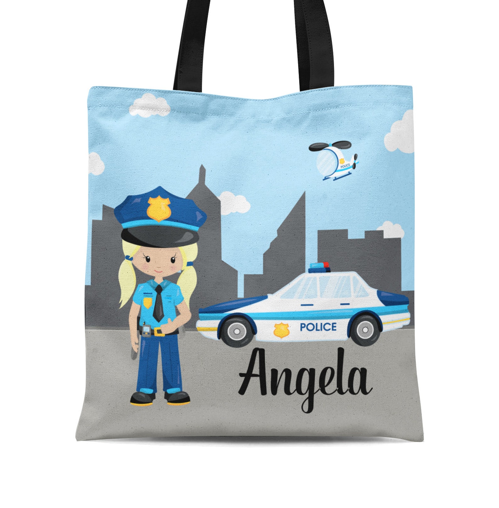 Police Tote Bag - Blue Big City Cop Police Car Sack Bag, Female Police ...