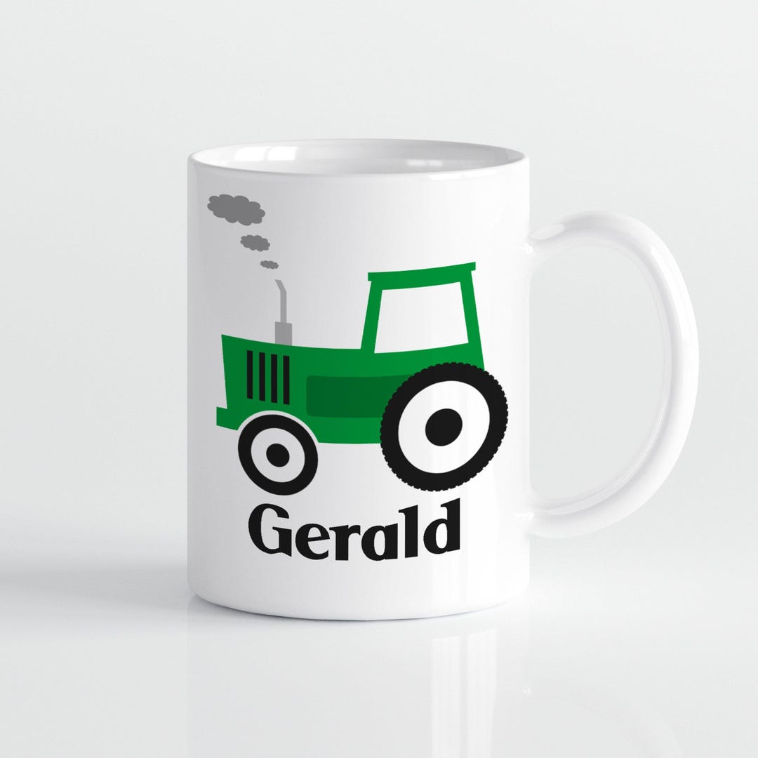 Kids Tractor Mug - Green Farm Tractor Cup, Farm Equipment Personalized ...
