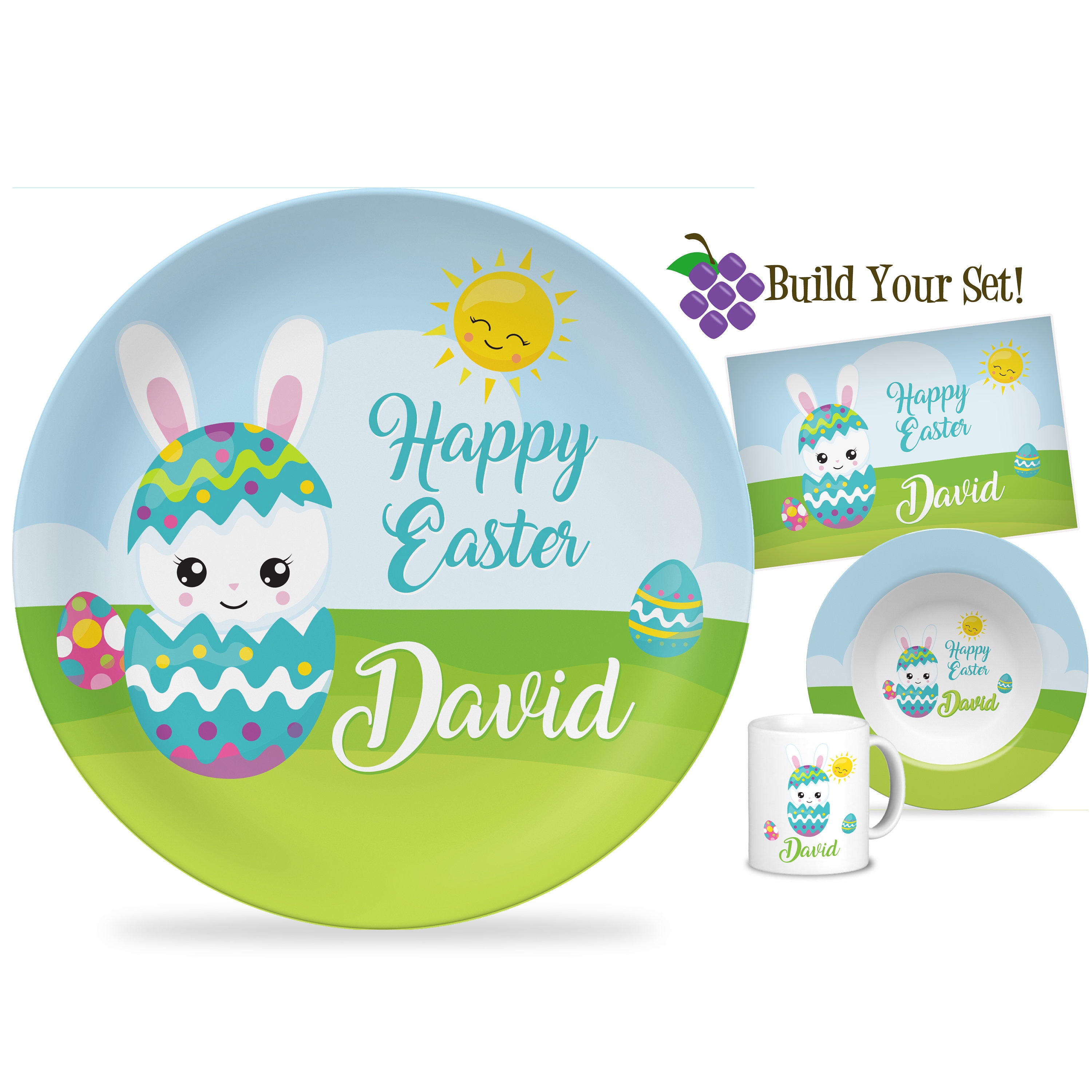 Kids Easter Plate Happy Easter Dinner Plate Blue Sky Green - Etsy