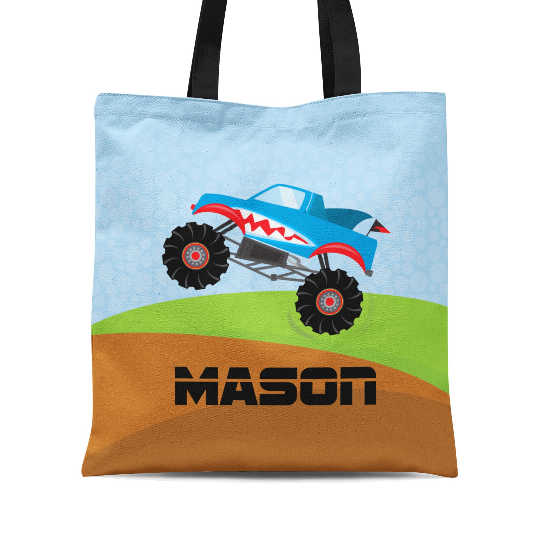 Monster Truck Kids Tote Bag - Blue Sky Truck Tote Bag, Blue Shark ...