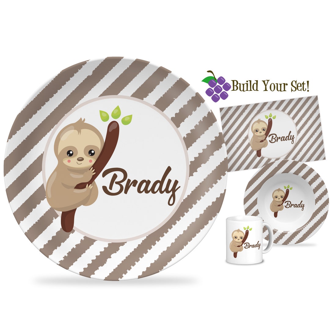 Kids Sloth Plate - Brown Stripes Sloth Dinner Plate, Sleepy Animal ...