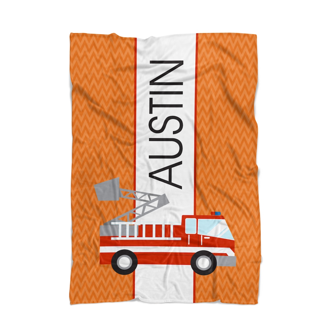 Kids Fire Truck Blanket Orange Chevron Firetruck Throw Blanket Decor ...