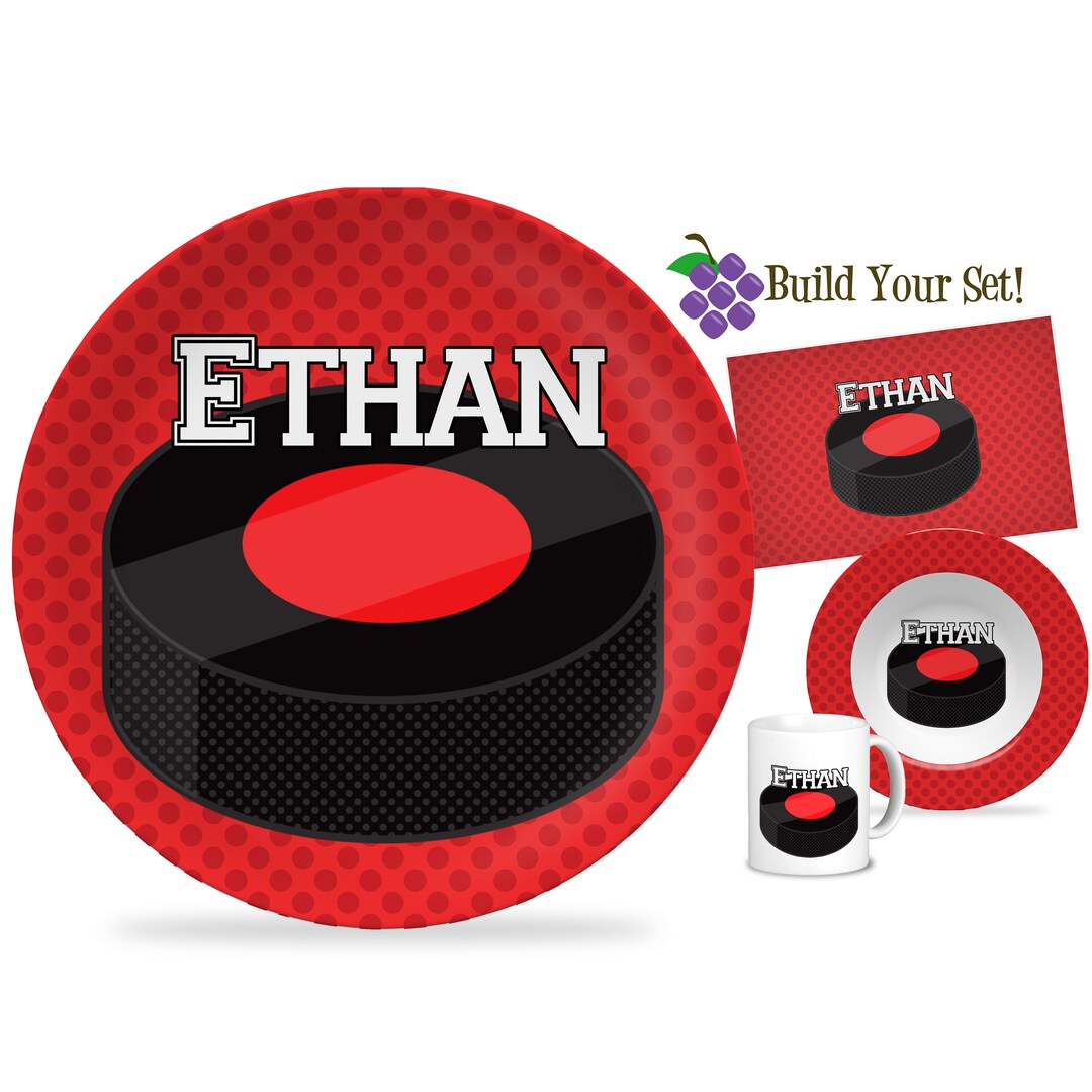 Hockey Personalized Plate - Red Winter Sports Hockey Player Dinner ...