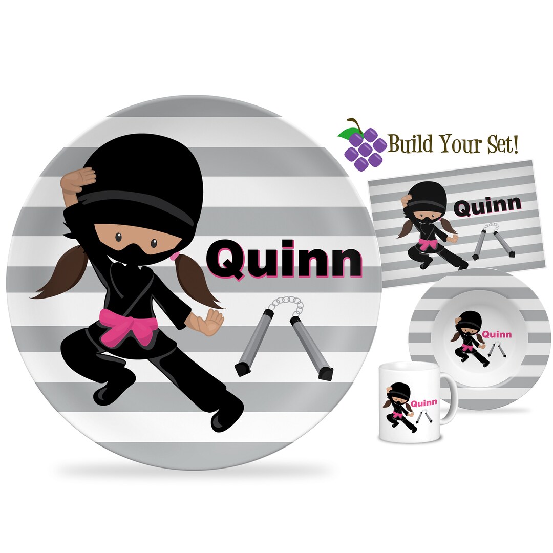 Ninja Plate - Gray Stripes Black Belt Karate Dinner Plate Set, Nun ...