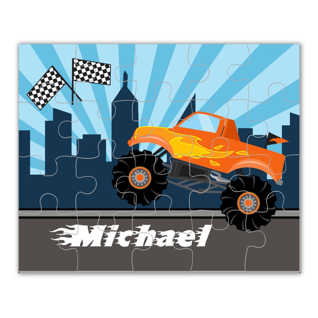 Monster Truck Puzzle - Big City Orange Truck Puzzle, Street Race ...