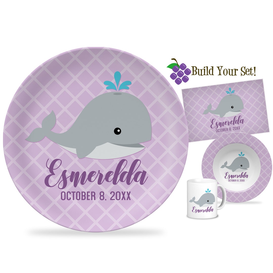 Kids Personalized Whale Plate - Purple Geometric Whale Dinnerware Plate ...