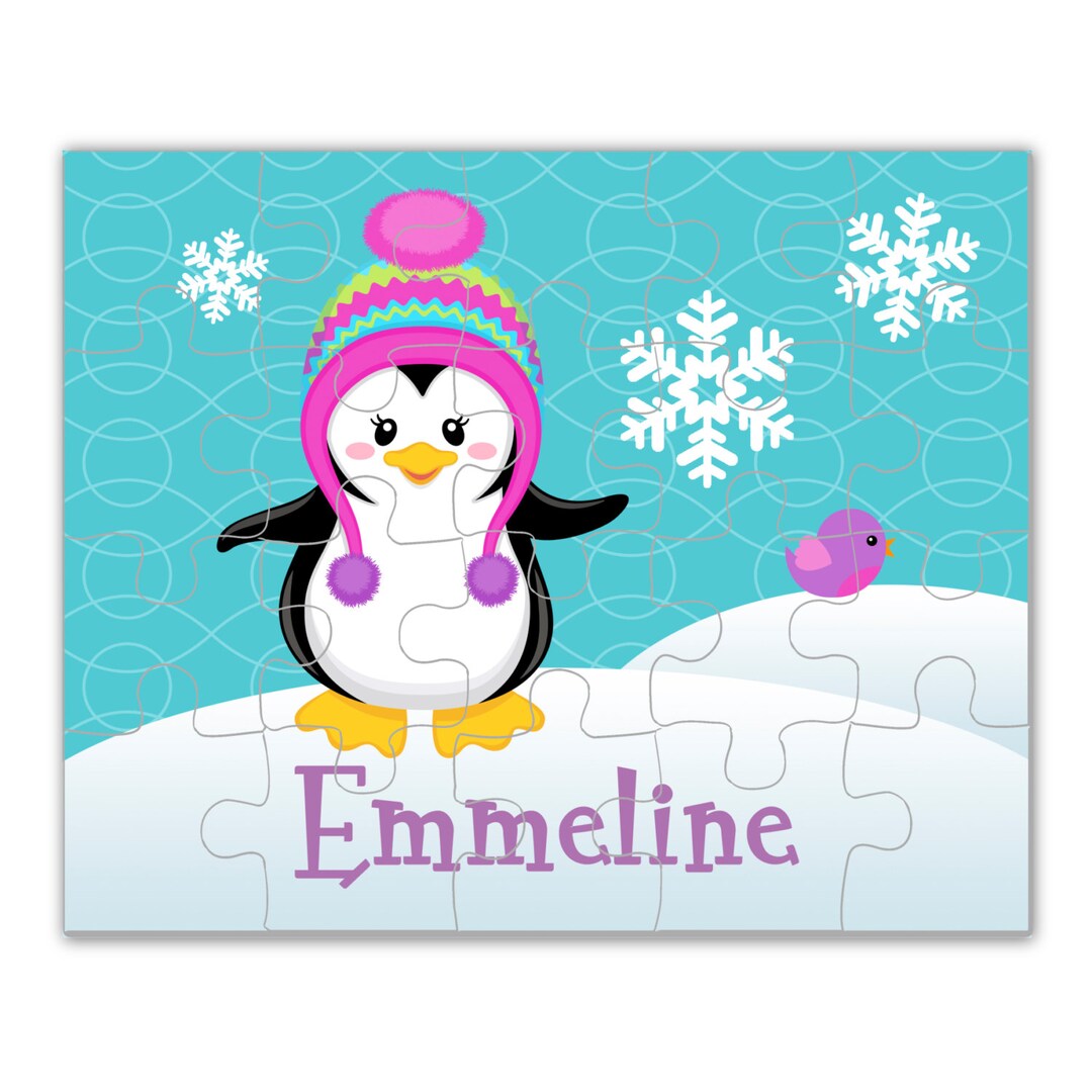 Penguin Personalized Puzzle - Snowflake Penguin Puzzle, Pink Teal ...