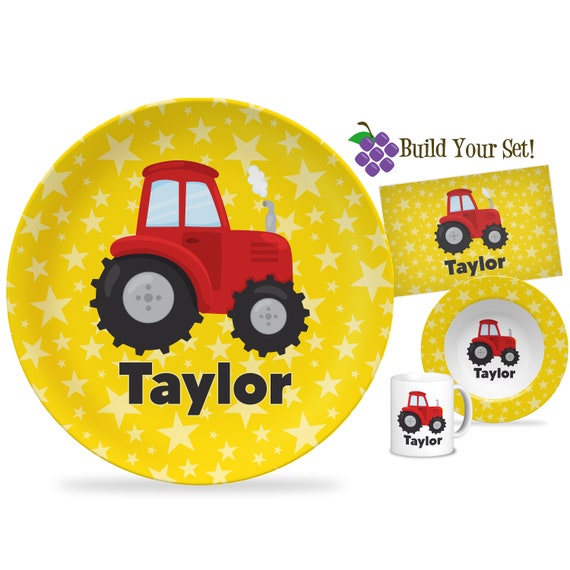 Tractor Plate Yellow Stars Farm Dinner Plate Cute Red Farm - Etsy