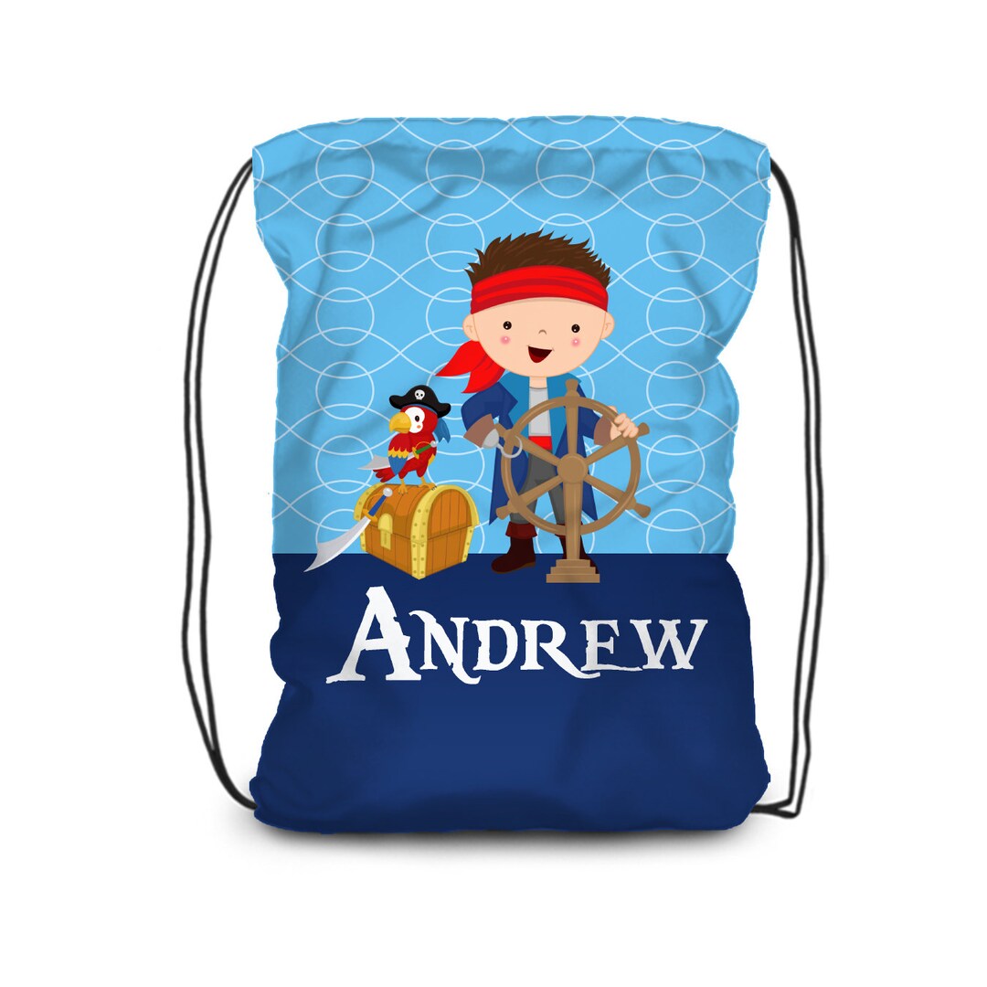 Pirate Drawstring Backpack - Blue Swirls Pirate Cinch Sack, Treasure ...