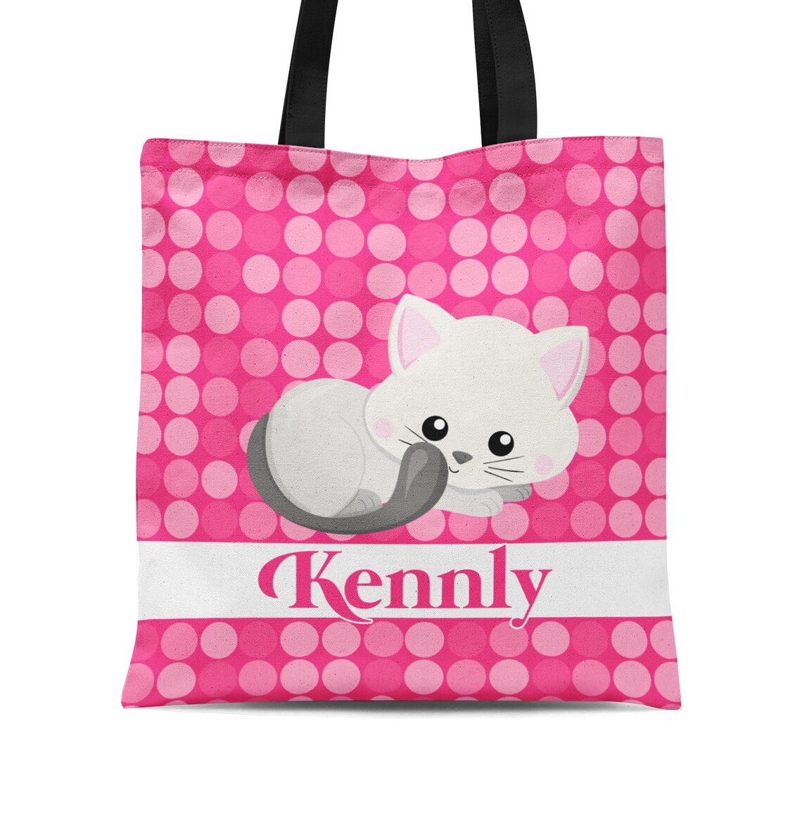 Personalized Cat Tote Bag Pink Polka Dots Kitty Cat Sack - Etsy