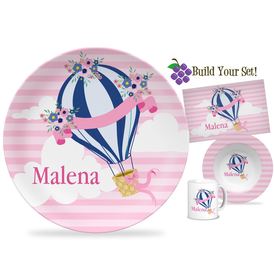 Hot Air Balloon Plate - Soft Pink Stripes Blue Balloon Dinner Plate ...