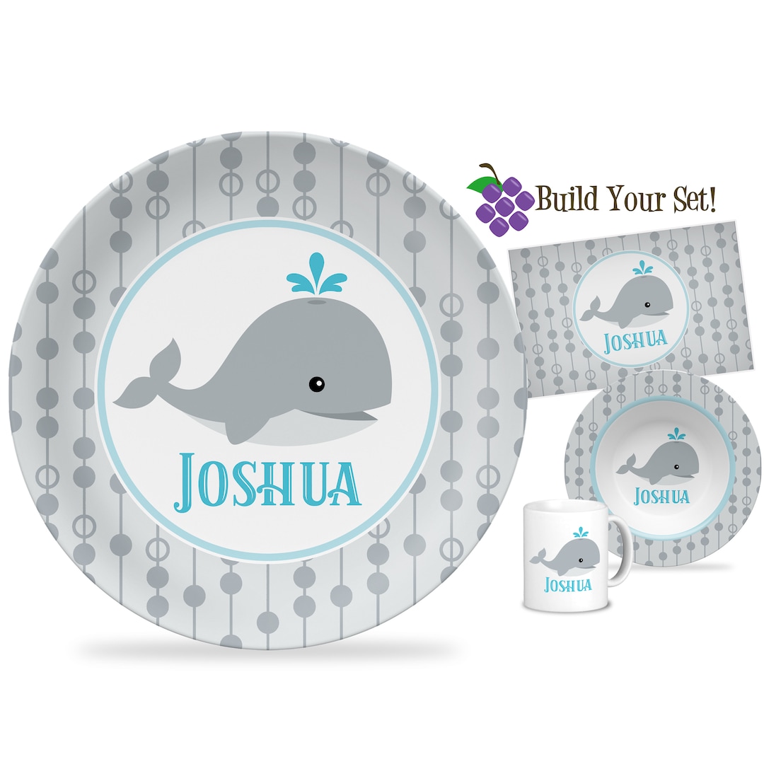 Personalized Whale Plate - Grey Dots Whale First Birthday Dinner Plate ...
