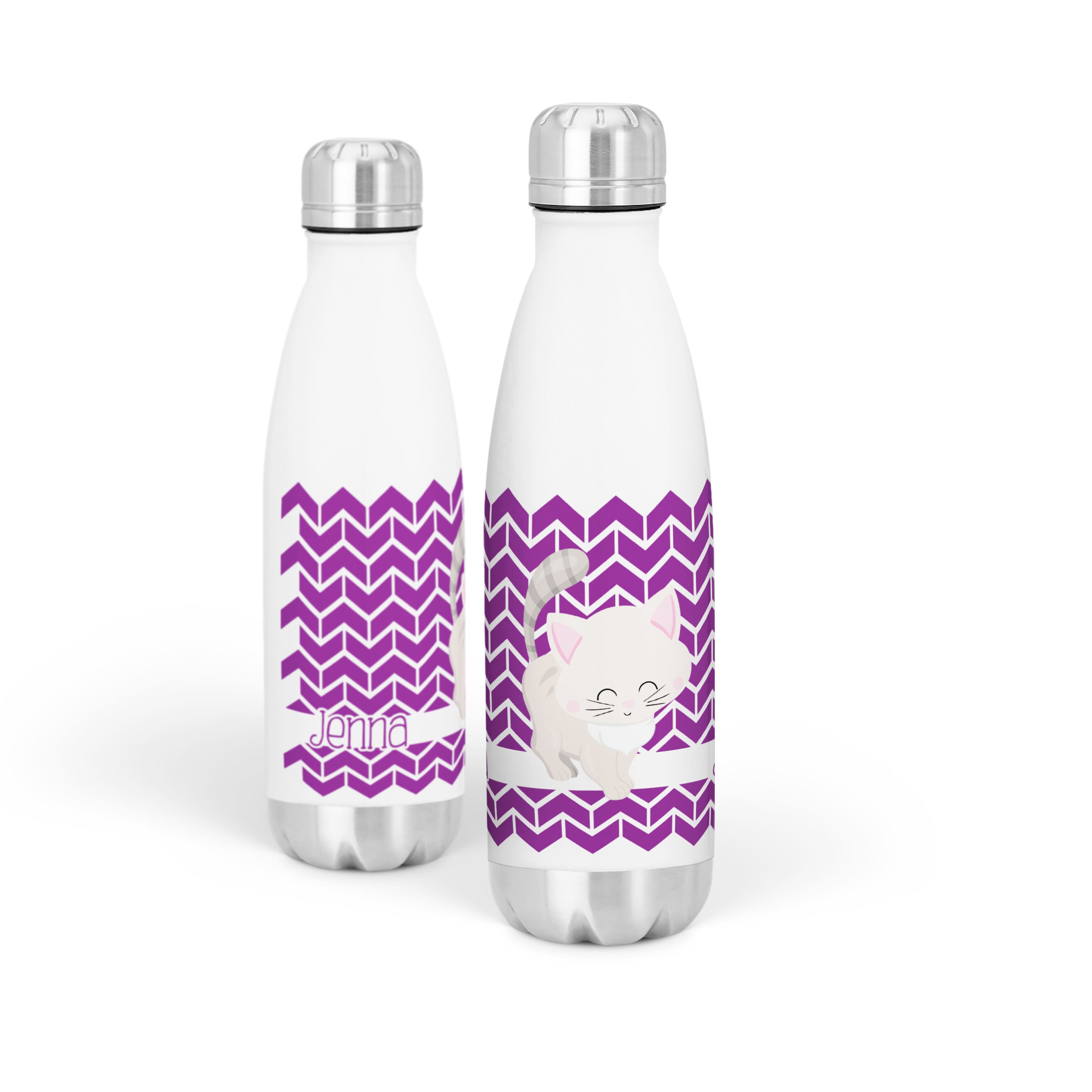 Cat Kids Water Bottle Purple Chevron Kitten Stainless Steel | Etsy