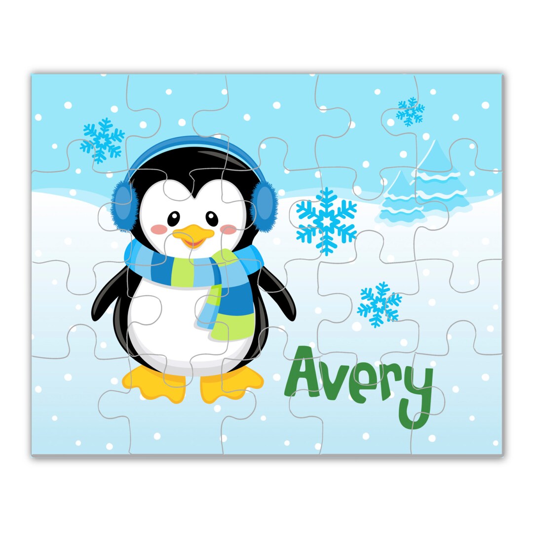 Penguin Personalized Puzzle - Snowflake Holiday Penguin Puzzle, Winter ...