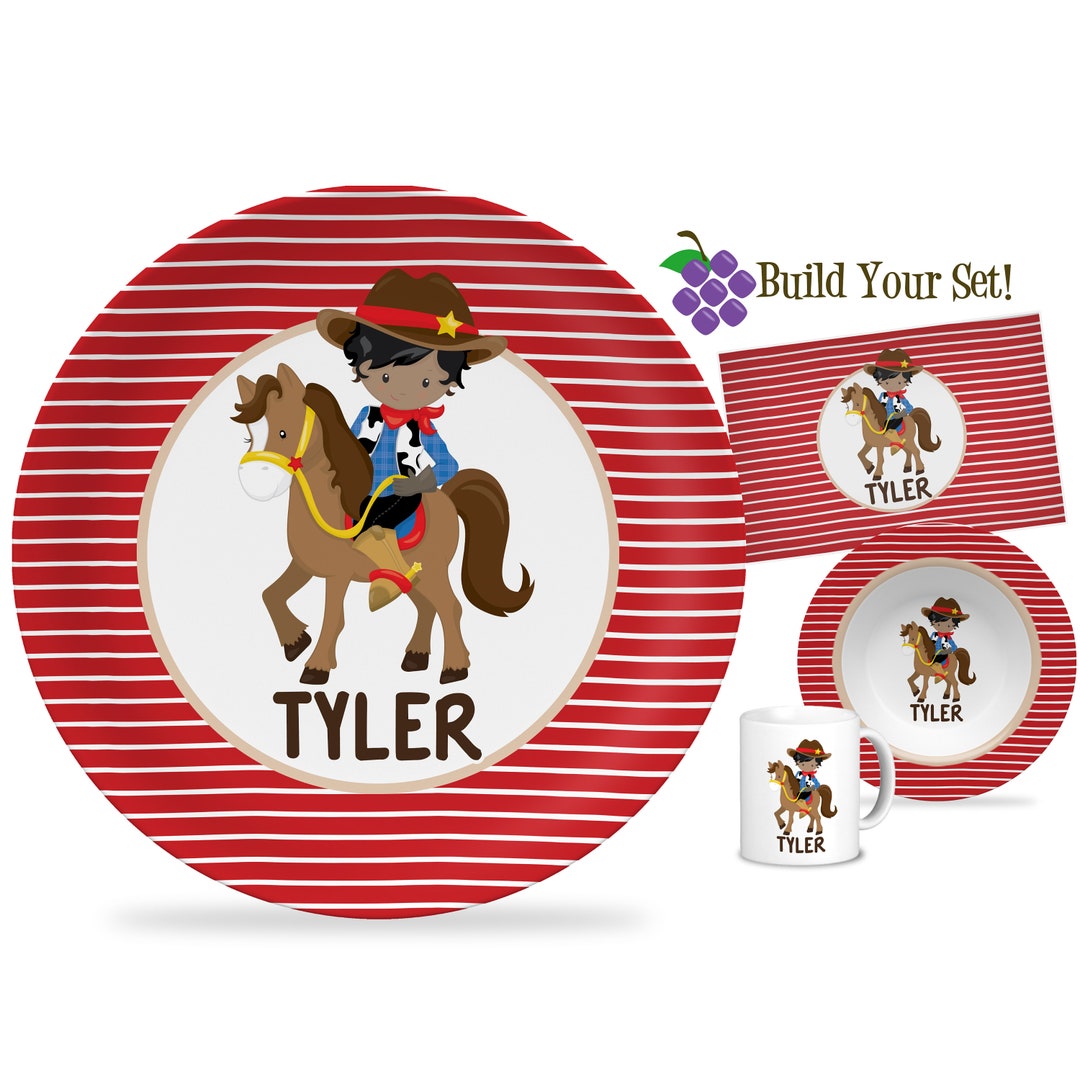 Personalized Cowboy Plate - Red Stripe Horse Rider Dinner Plate, Wild ...