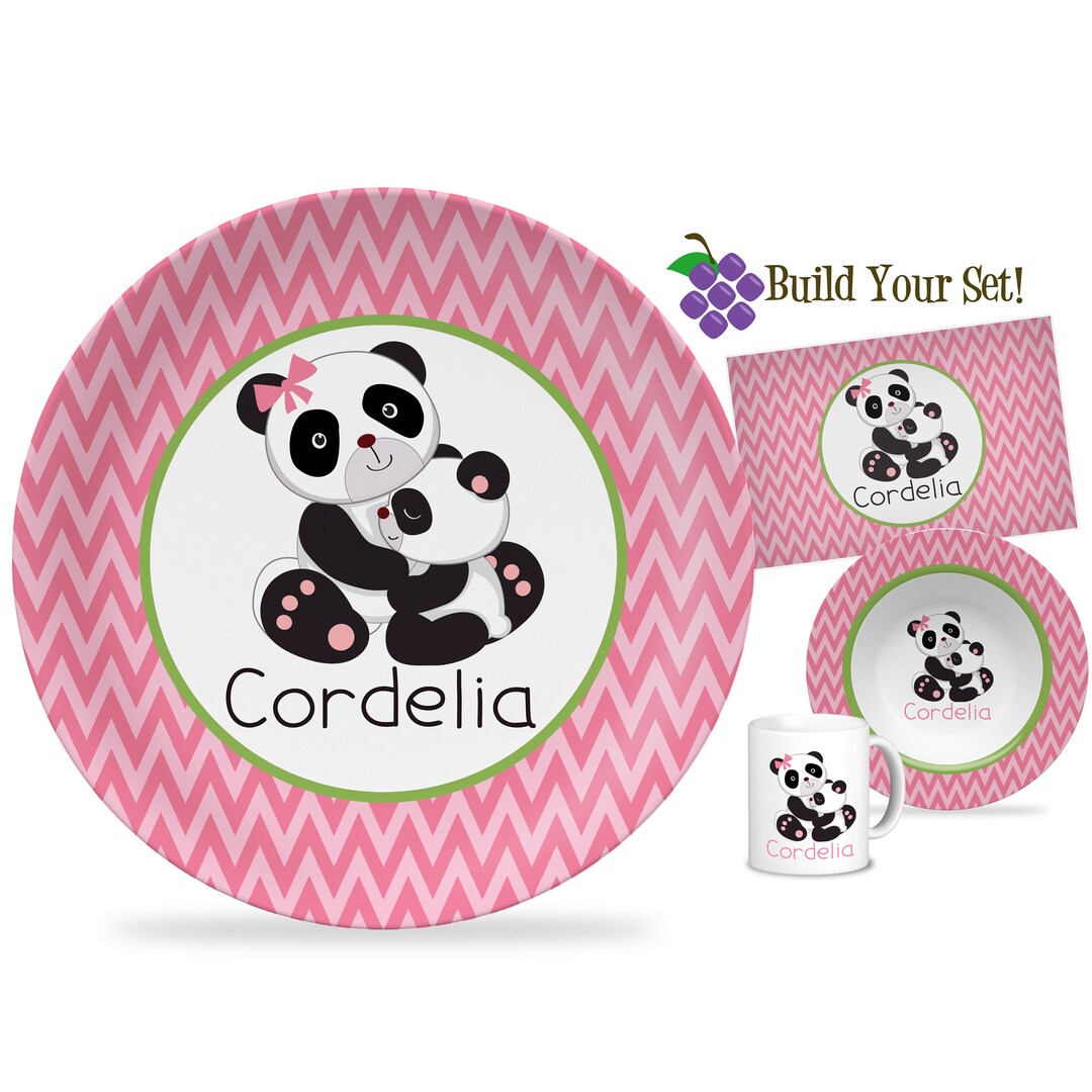 Panda Personalized Plate - Pink Chevron Panda Bear Dinner Plate, Animal ...