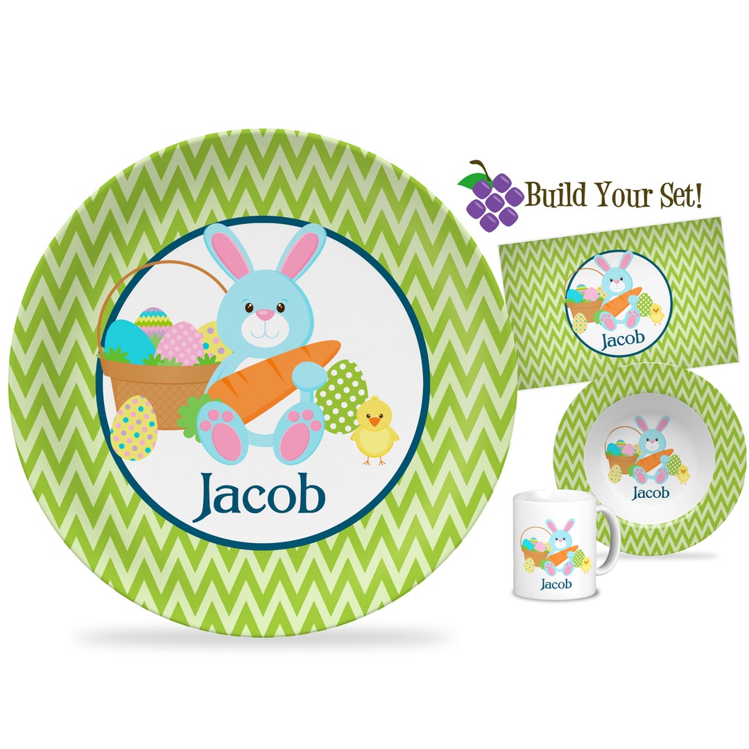 Easter Personalized Plate - Lime Green Chevron Easter Bunny Family ...