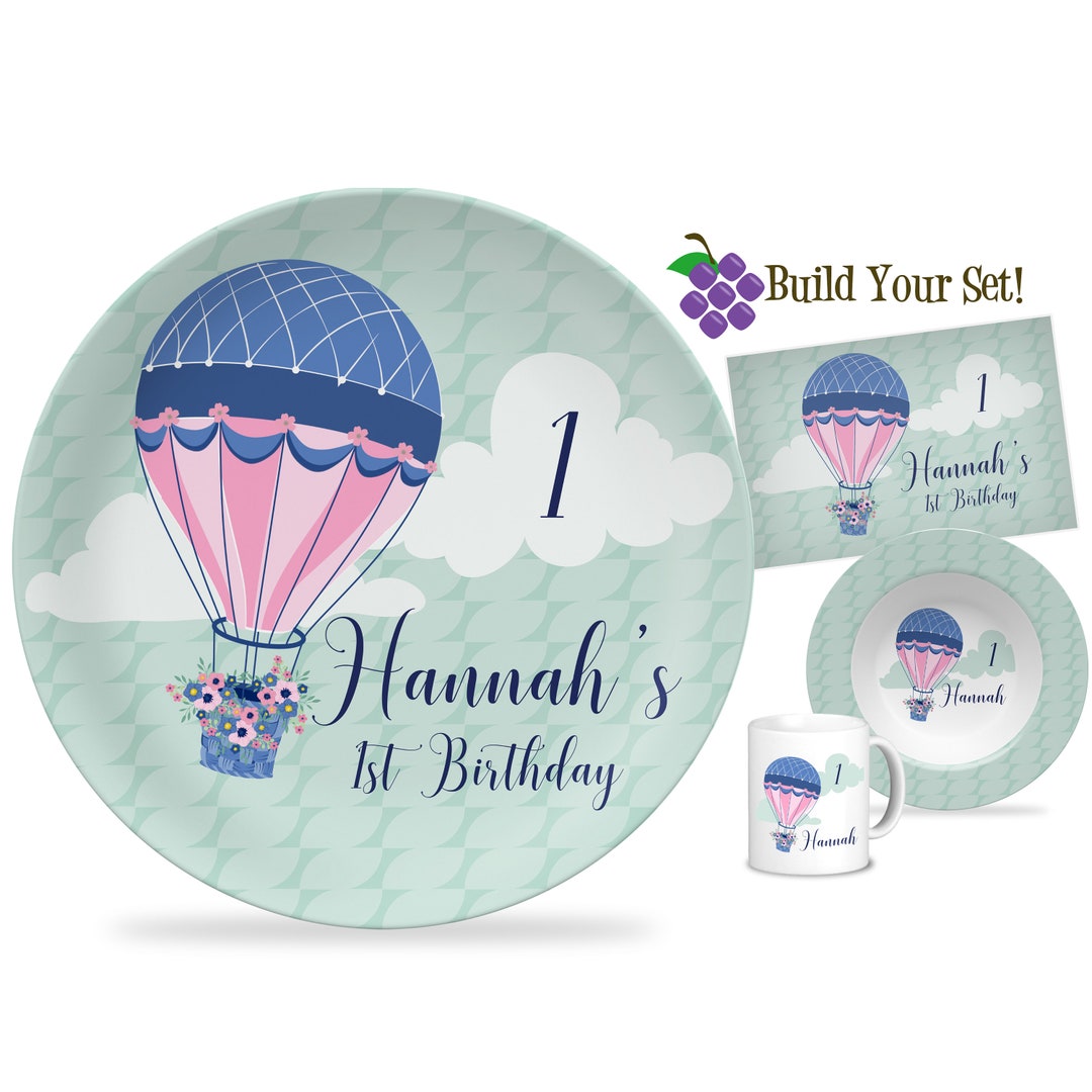 Hot Air Balloon Plate - Mint Green Geometric Balloon Dinner Plate Set ...