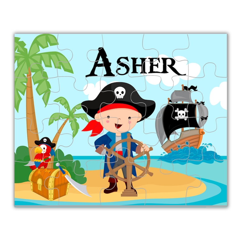 Pirate Puzzle - Boy Pirate Puzzle, Sea Ocean Island Black Pirate Ship ...