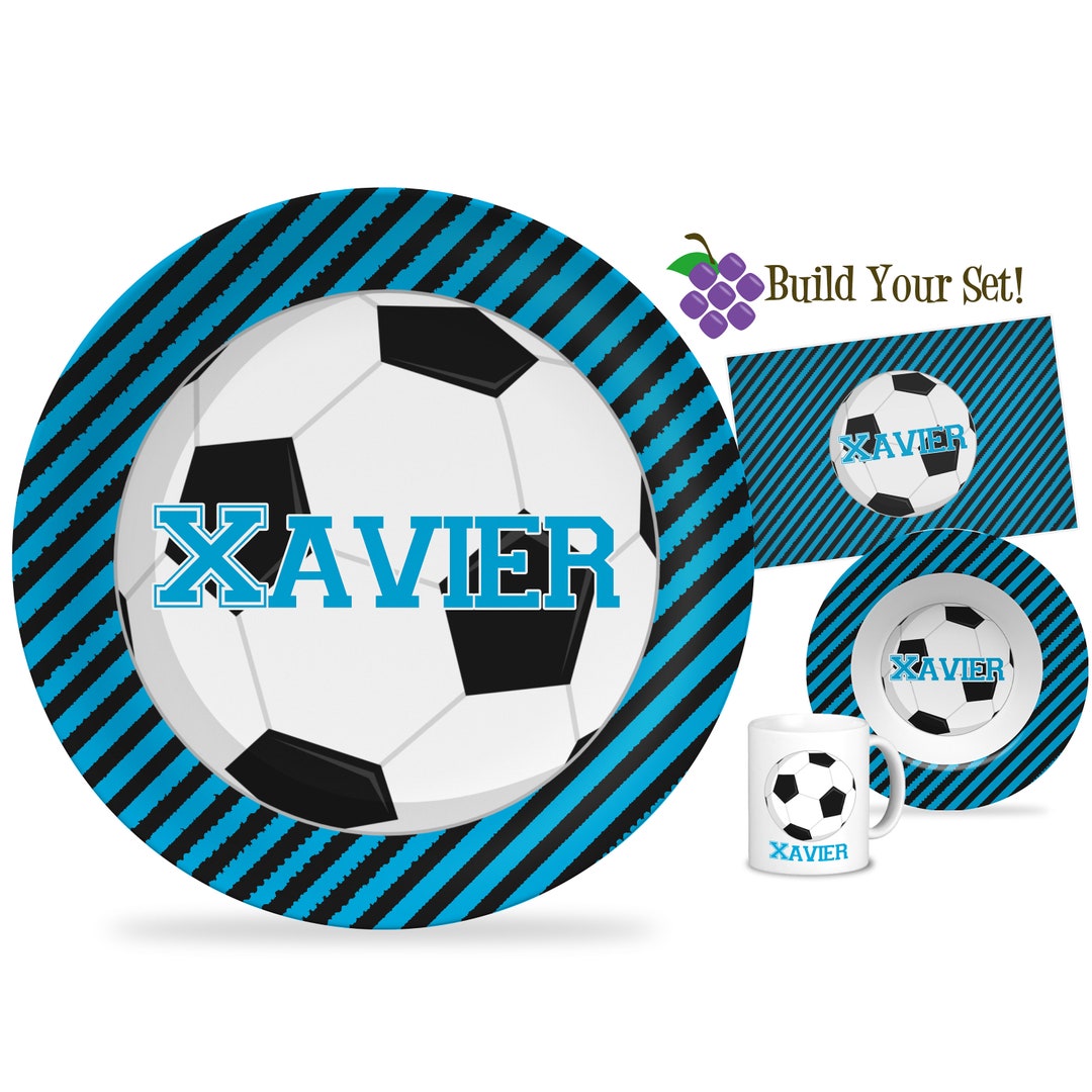 Soccer Personalized Plate - Blue Black Stripes Sport Dinner Plate ...