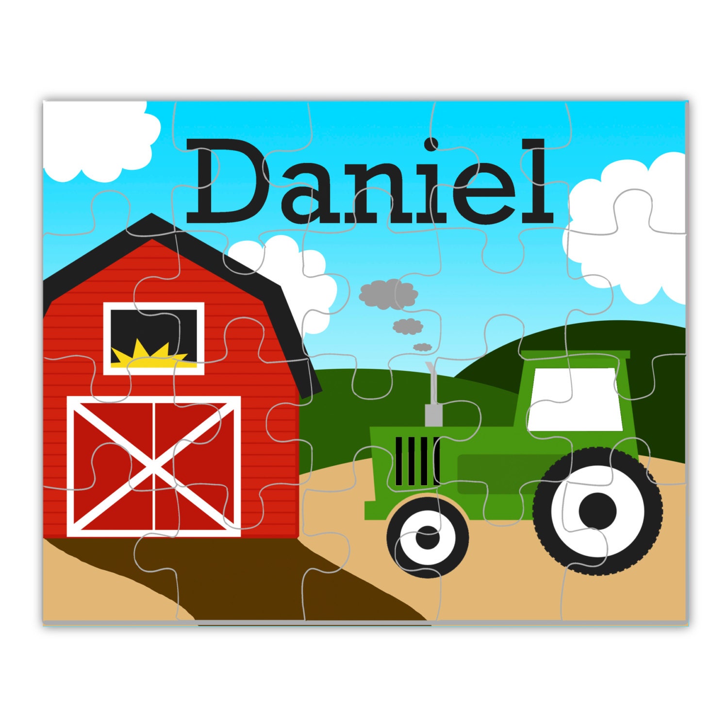 Farm Tractor Puzzle Green Tractor Barnyard Puzzle Red Barn | Etsy