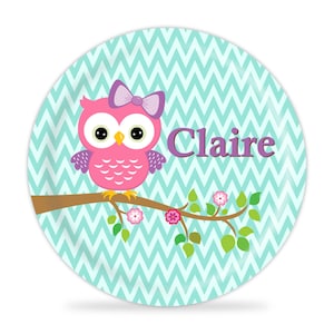 Owl Personalized Plate - Turquoise Chevron Owl Dinner Plate Set, Little ...