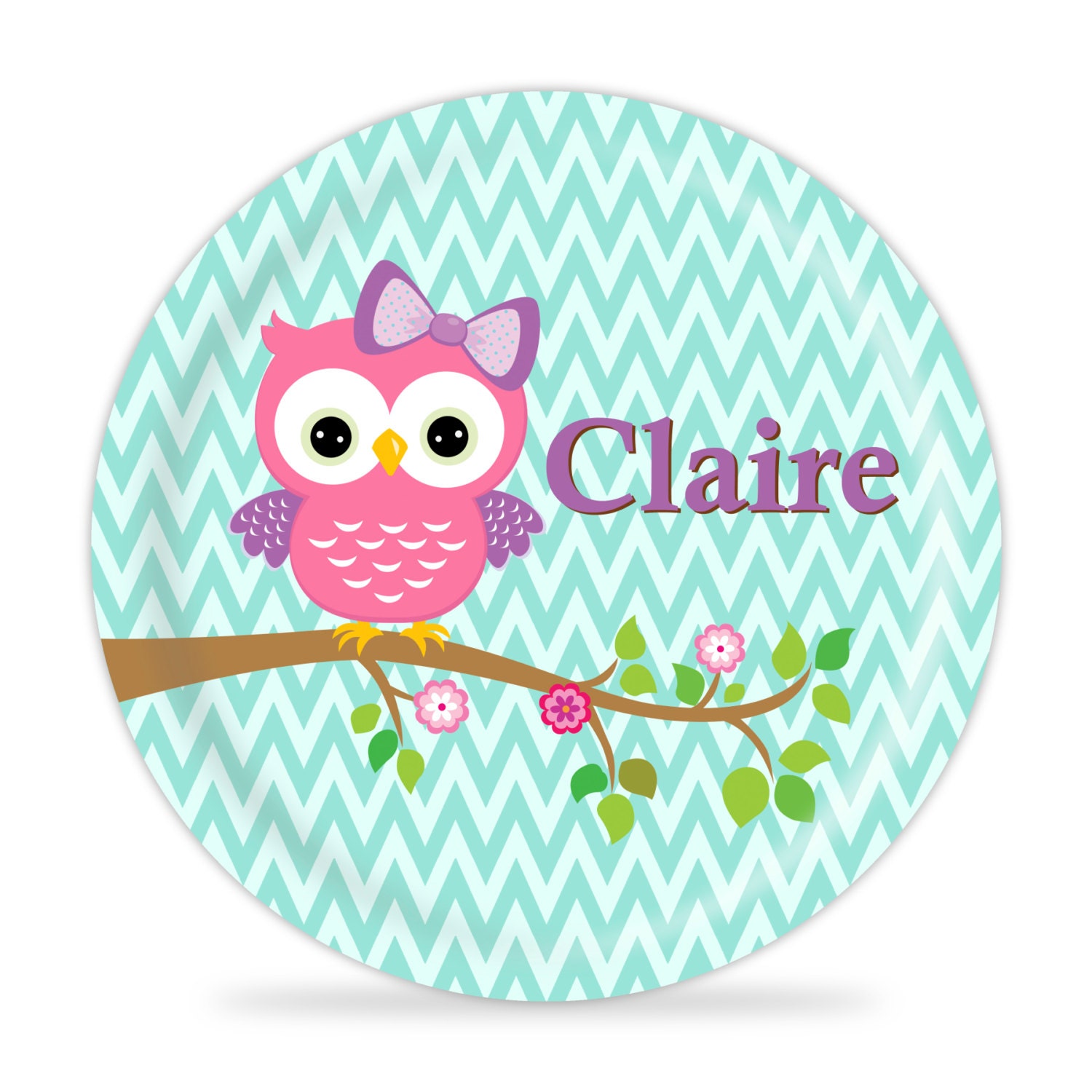 Owl Personalized Plate Turquoise Chevron Owl Dinner Plate | Etsy