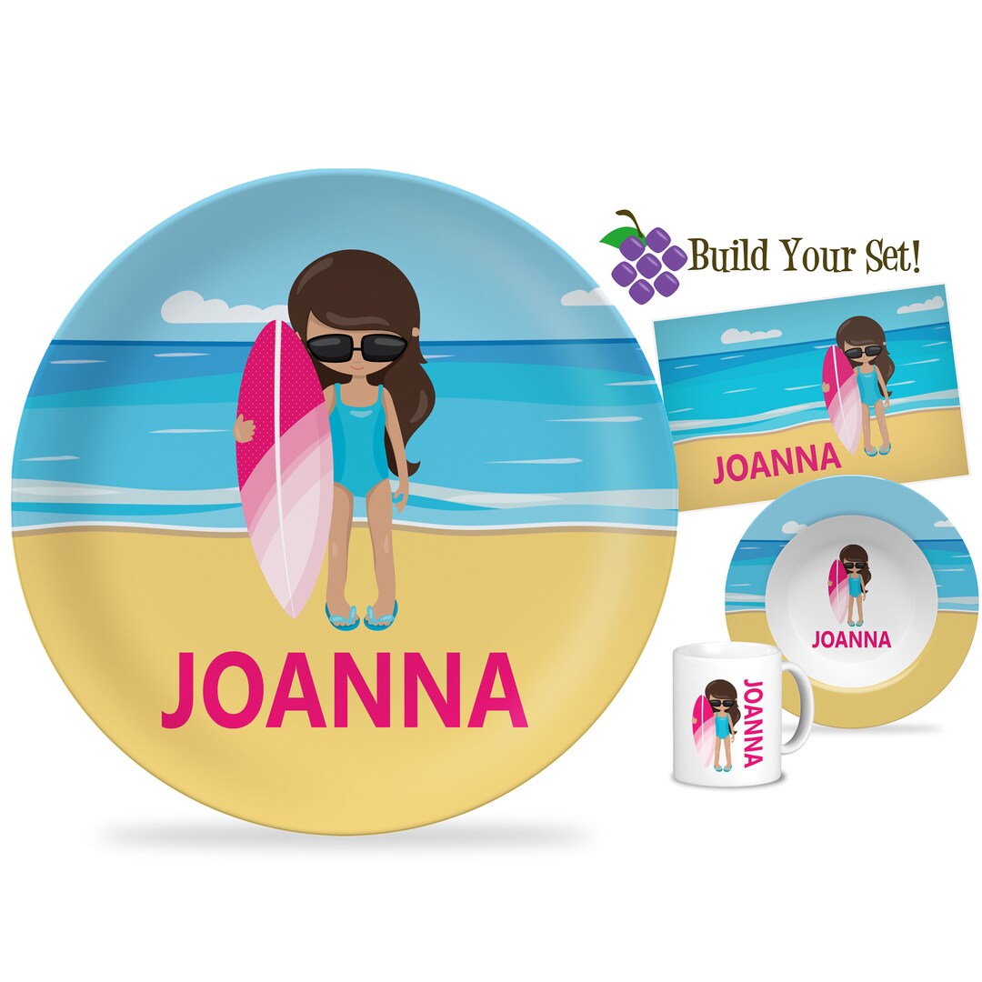 Personalized Surf Plate - Blue Beach Waves Ocean Sport Dinner Plate Set ...