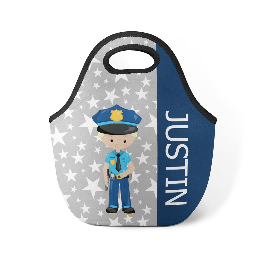Police Lunch Tote - Gray Stars Cop Snack Sack, Boys in Blue Police ...