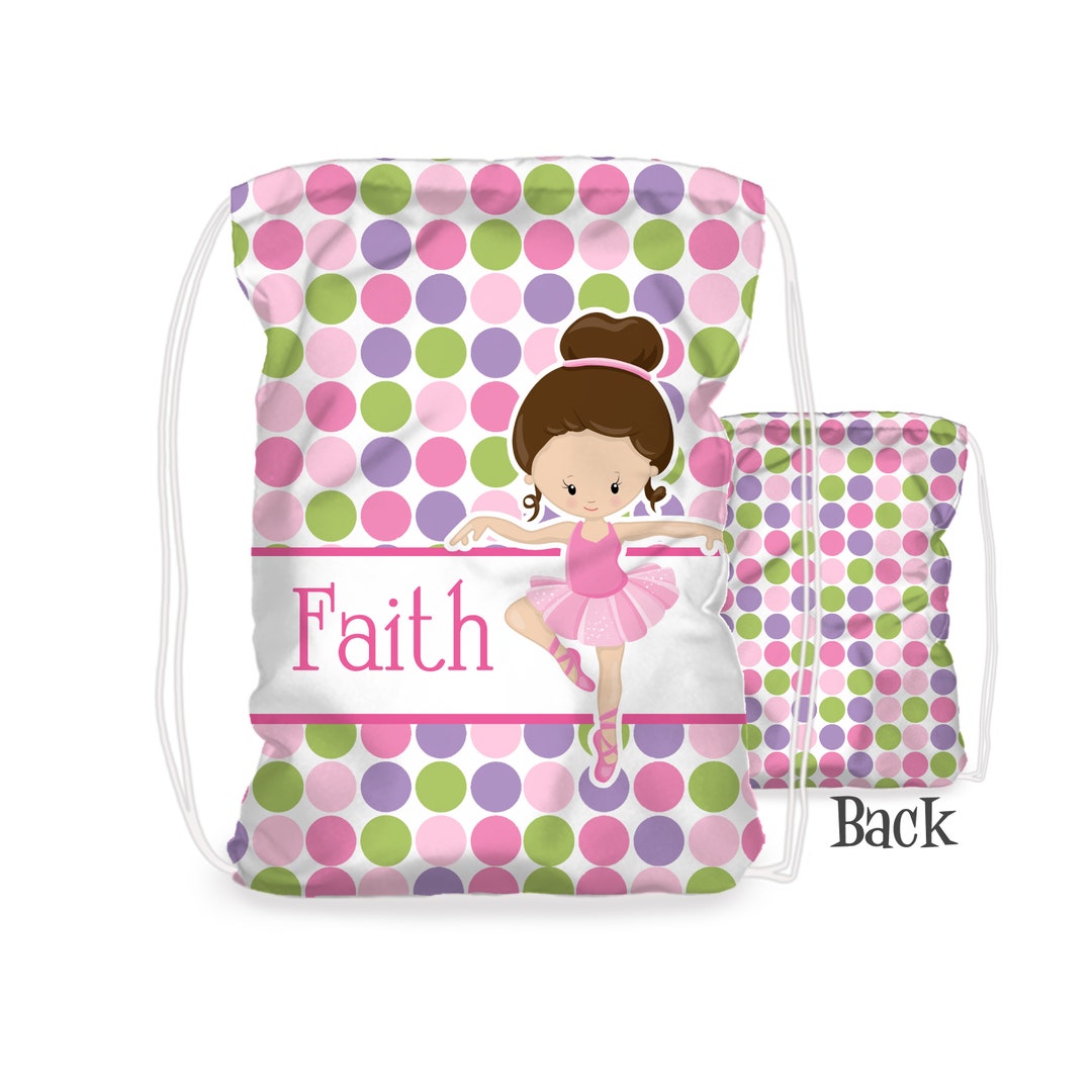 Ballet Personalized Drawstring Backpack Pink Lime Polka Dots Ballerina ...