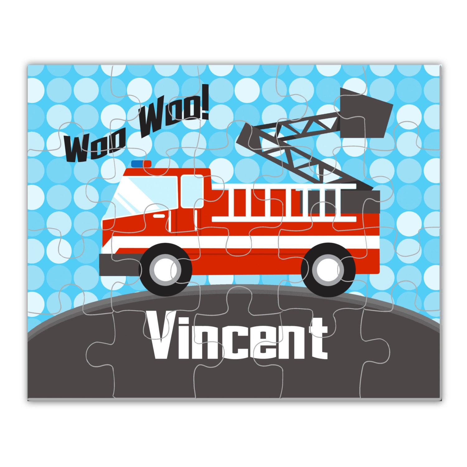Fire Truck Puzzle Blue Polka Dots Fire Fighter Truck Puzzle | Etsy