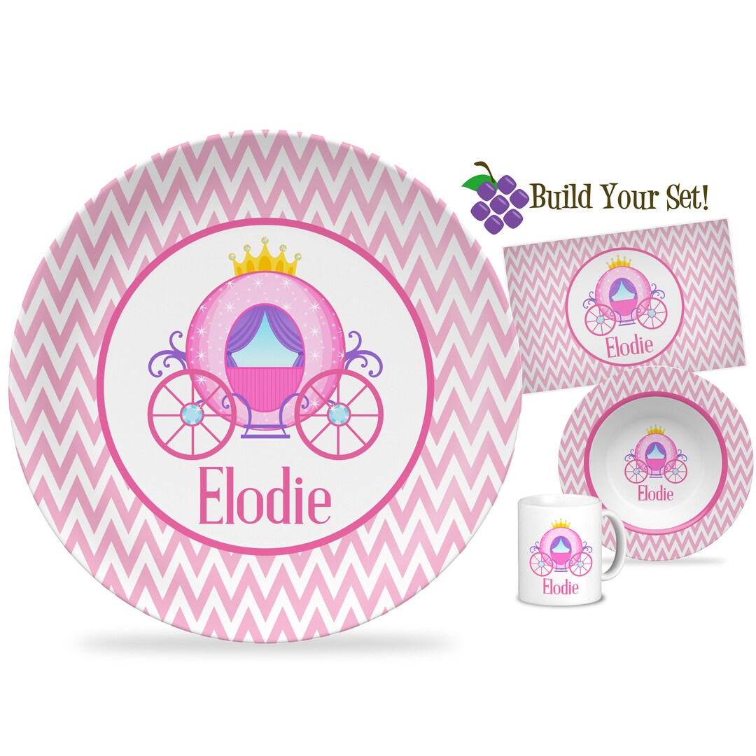Princess Plate - Pink Chevron Princess Carriage Dinner Plate Set, Royal ...