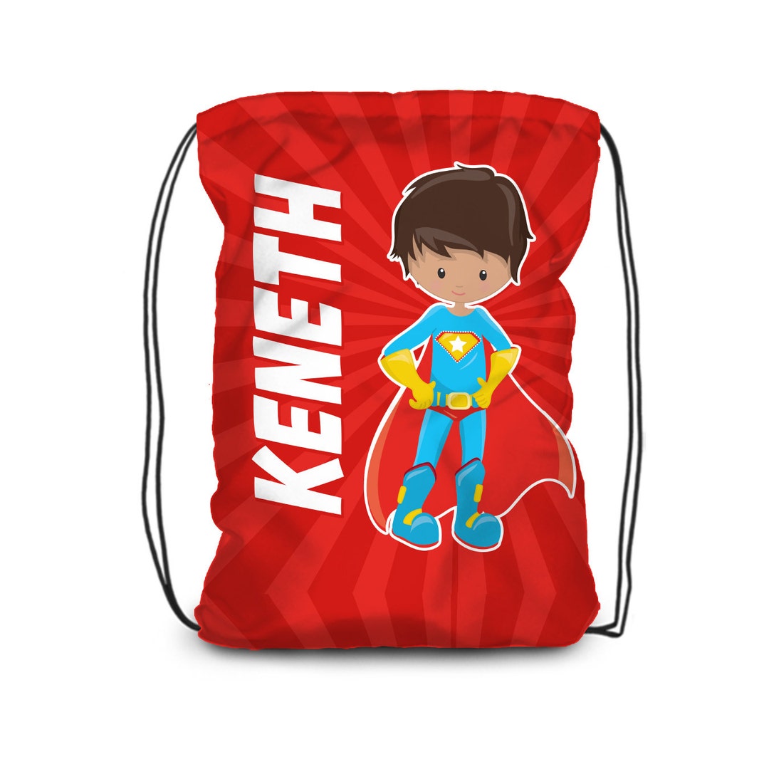 Superhero Drawstring Backpack - Red Stripes Super Boy Hero Cinch Sack ...