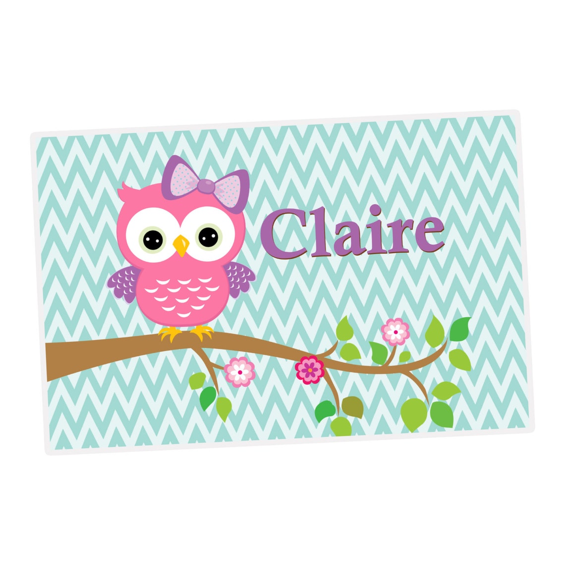 Owl Personalized Placemat Turquoise Chevron Owl Table Mat - Etsy