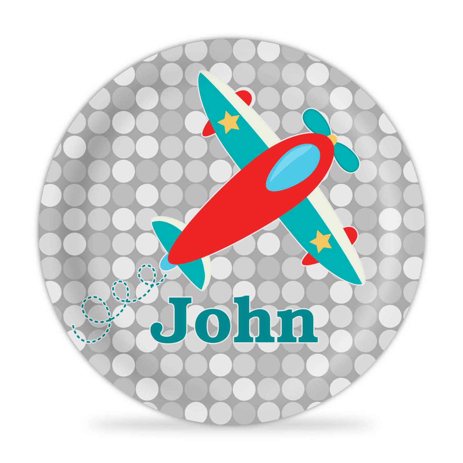 Kids Personalized Airplane Plate Gray Dots Airplane Pilot | Etsy