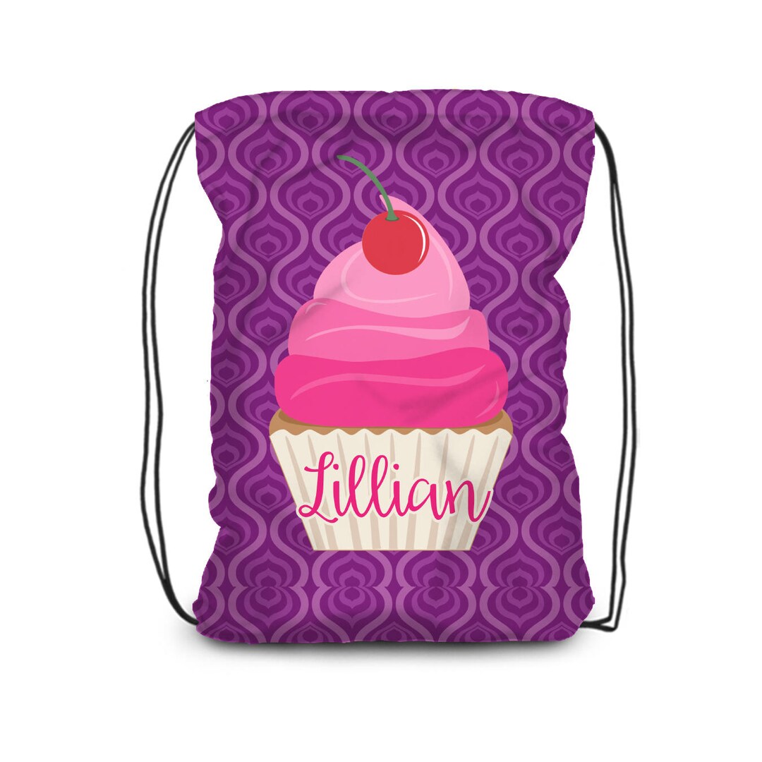 Cupcake Personalized Drawstring Backpack Purple Dessert Cupcake Cinch ...