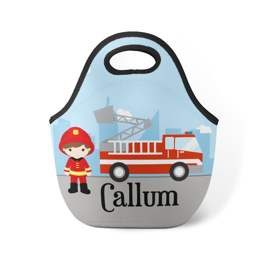 Fire Truck Personalized Lunch Tote Big City Firefighter Cinch Sack, Red ...