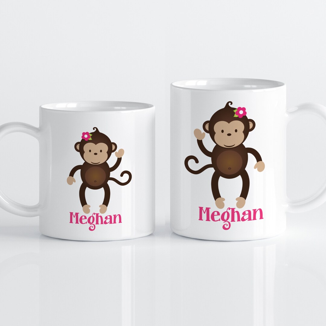 Personalized Monkey Mug - Pink Flower Kids Monkey Cup, Baby Girl Mod ...