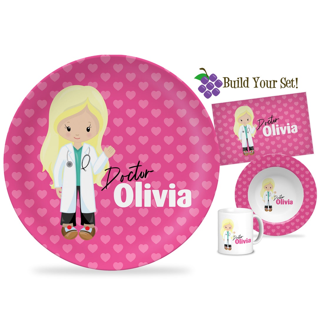 Kid Doctor Plate - Pink Heart Medical Professional Hero Dinner Plate ...