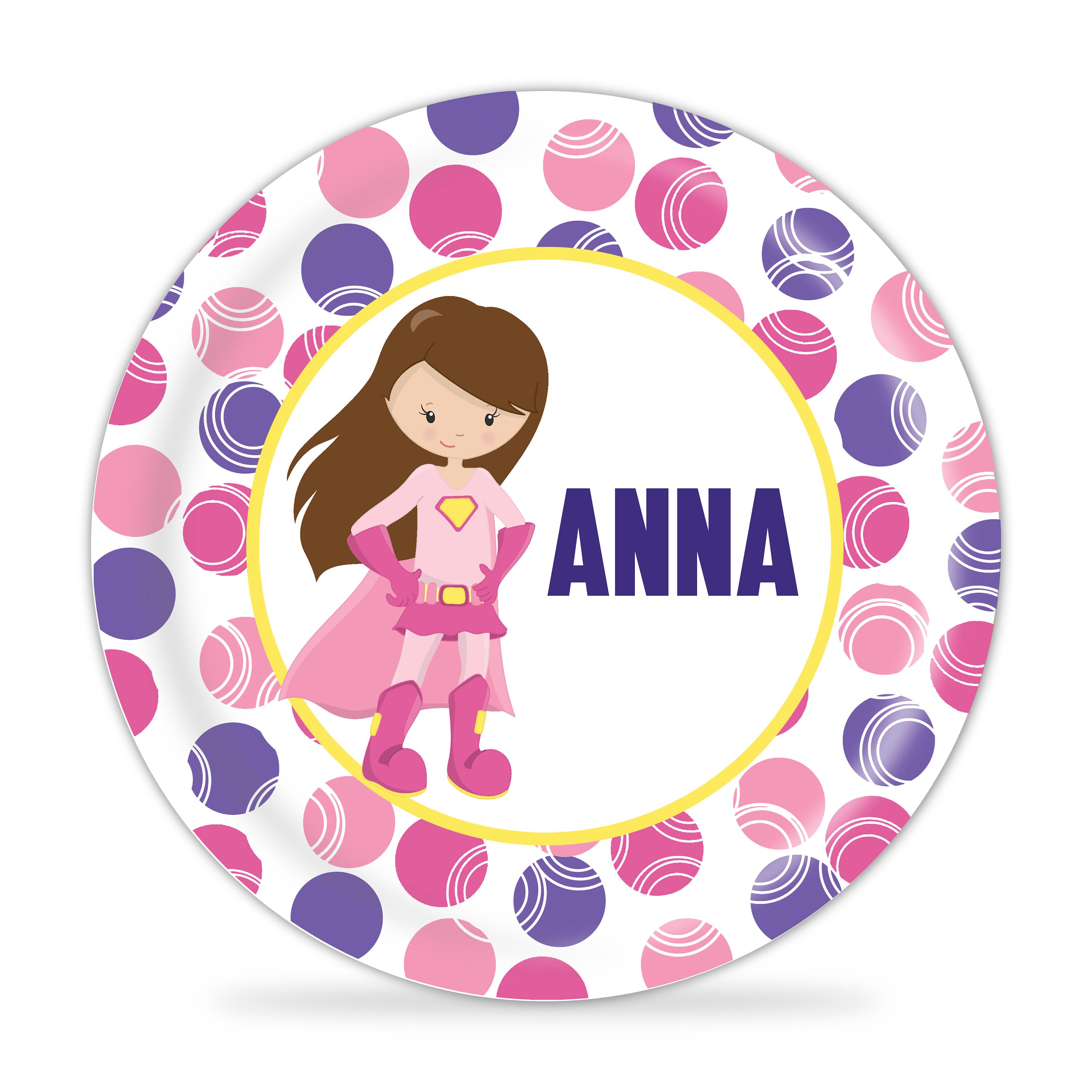 Personalized Superhero Plate: Pink Purple Super Girl Hero Dinner Set ...
