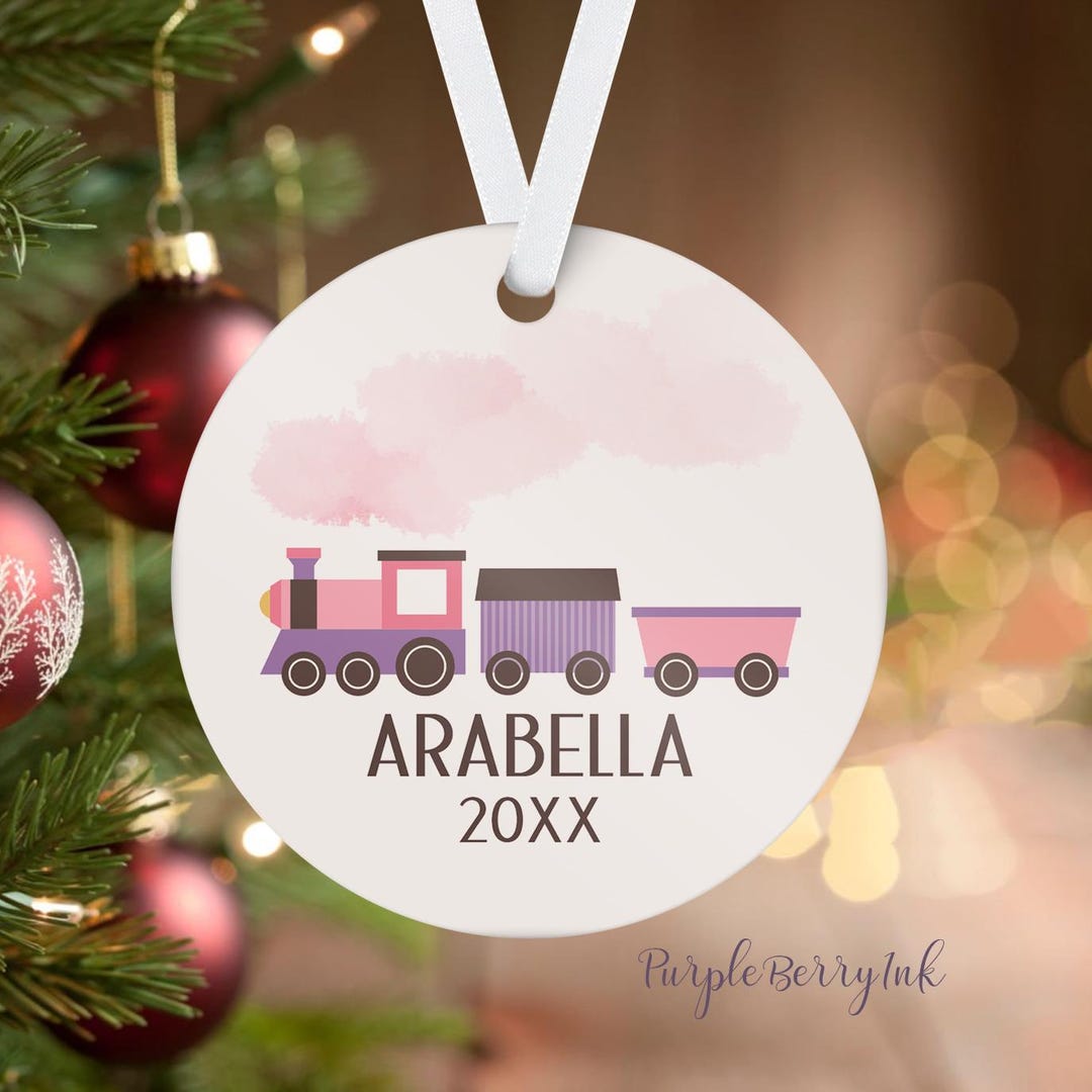 Train Ornament - Pink Train Cars Holiday Decor, Purple Girl Train ...
