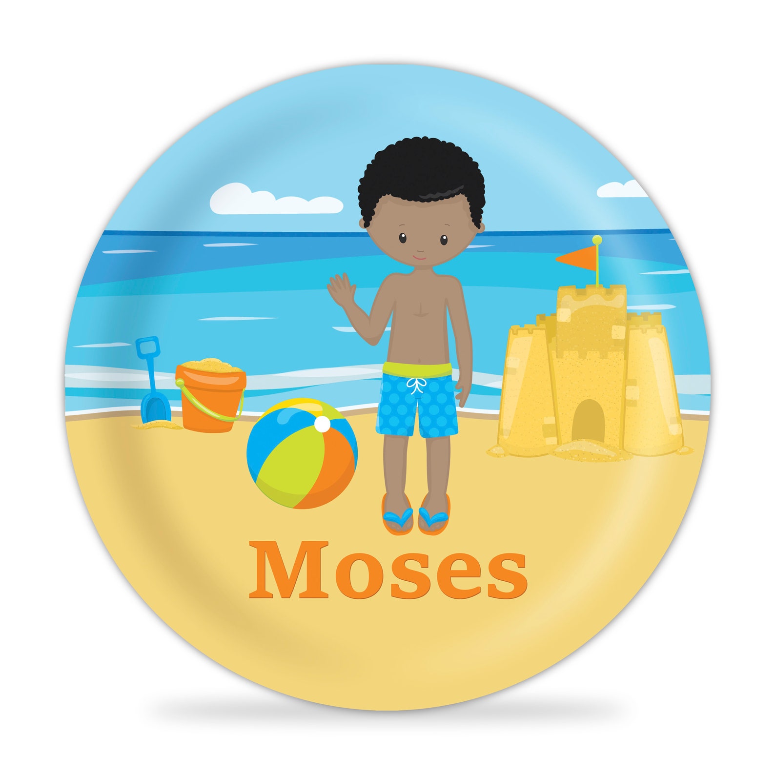 Beach Plate - Blue Ocean Swimmer Dinner Plate, Sea Shore Sandcastle ...