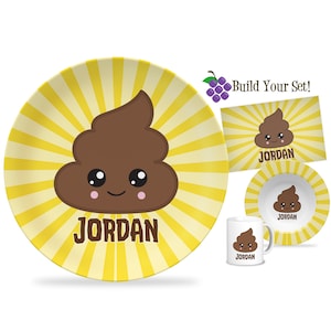 Emoji Plate - Yellow Stripe Burst Emoji Dinner Plate Set, Happy Face ...