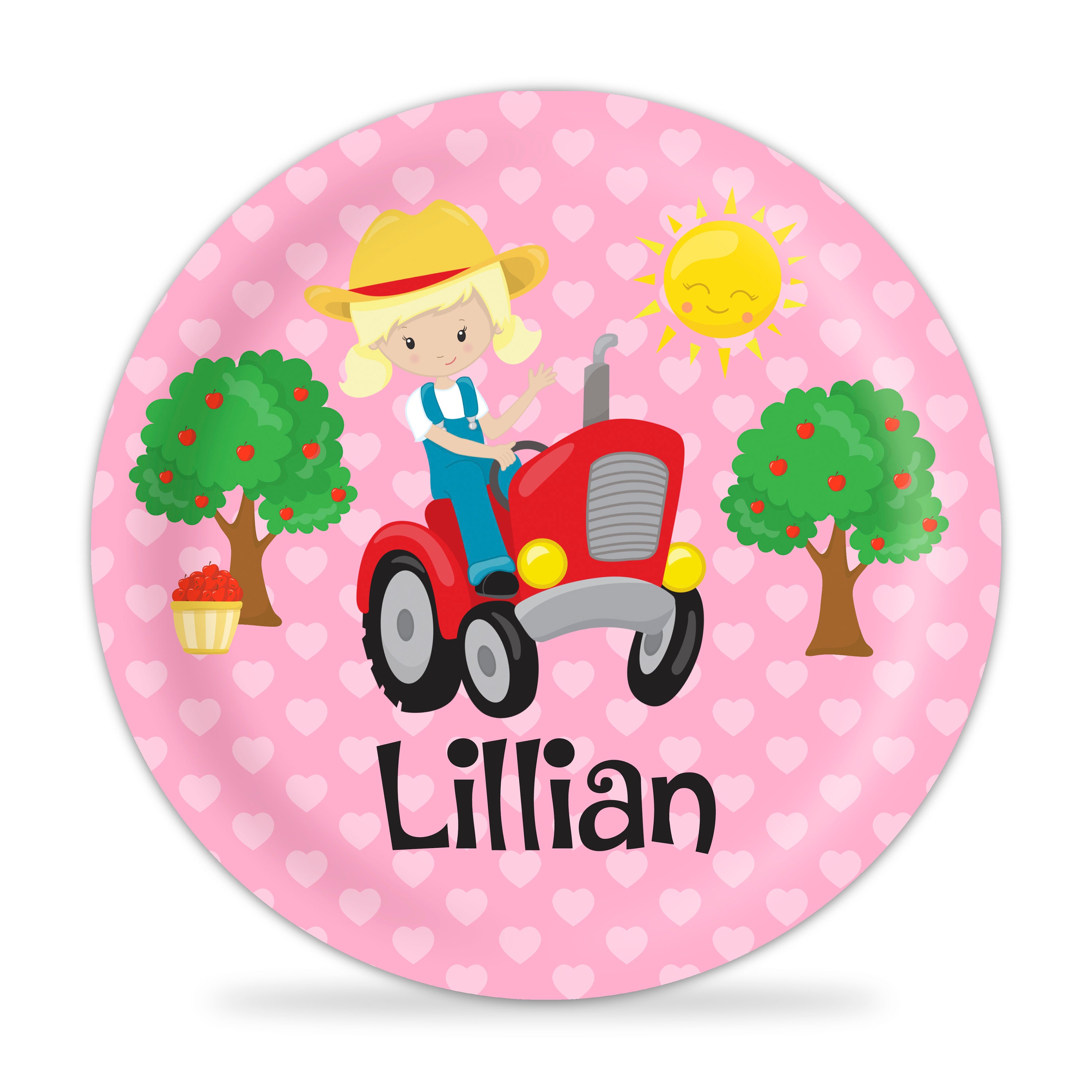 Personalized Farm Plate Pink Hearts Farmer Girl Dinner | Etsy